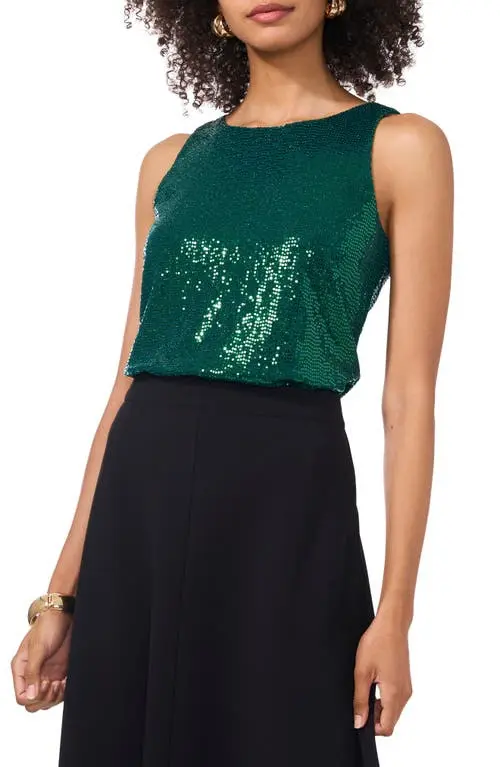 Vince Camuto Sequin Sleeveless Top - Arresting Emerald