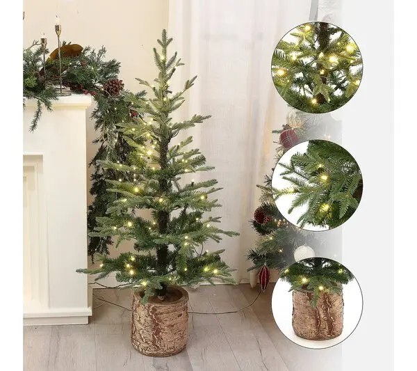 LUXEN HOME Luxenhome 4ft Pre-lit Winter Green Artificial X Max Tree Potted