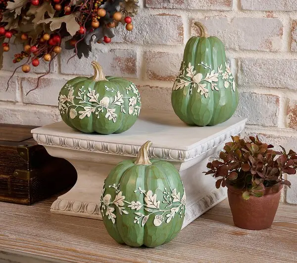 VALERIE PARR HILL As Is Set-3 Embossed Leaf & Acorn Pumpkins Valerie