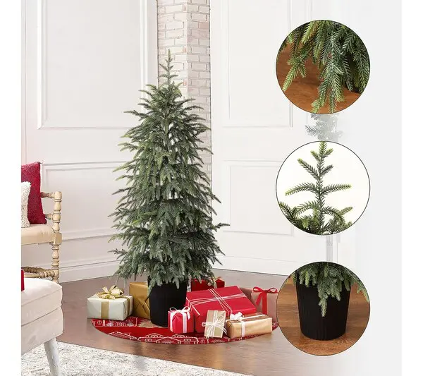 LUXEN HOME Luxenhome 4ft Artificial Green Branches Xmas Fi R Tree Potted