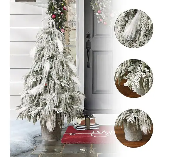 LUXEN HOME Luxenhome 4ft Artificial Potted Tree W/ Snow-fl Ocked Branches