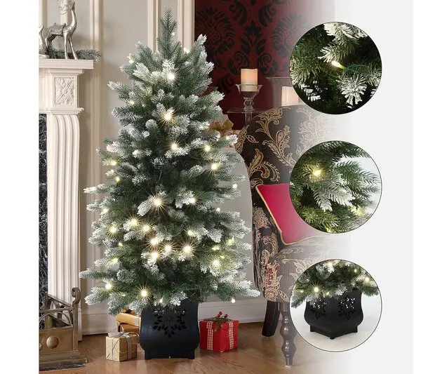 LUXEN HOME Luxenhome 4ft Pre-lit Green & Flocked Artificia L Xmas Tree