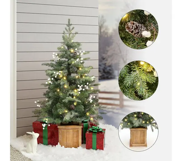 LUXEN HOME Luxenhome 3.9ft Pre-lit Artificial Pine Xmas Tr Ee Potted