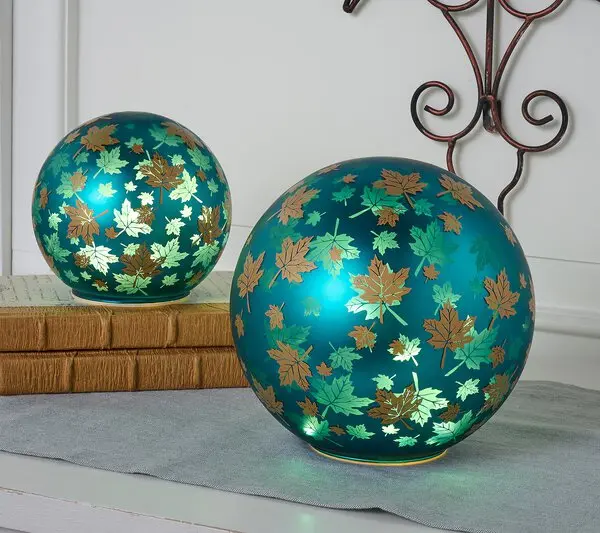 VALERIE PARR HILL As Is Set Of 2 Illuminated Falling Leaves Spheres- Val