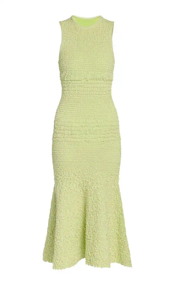 Erdem Quilted Knit Fit-And-Flare Midi Dress - Lime Green | Editorialist