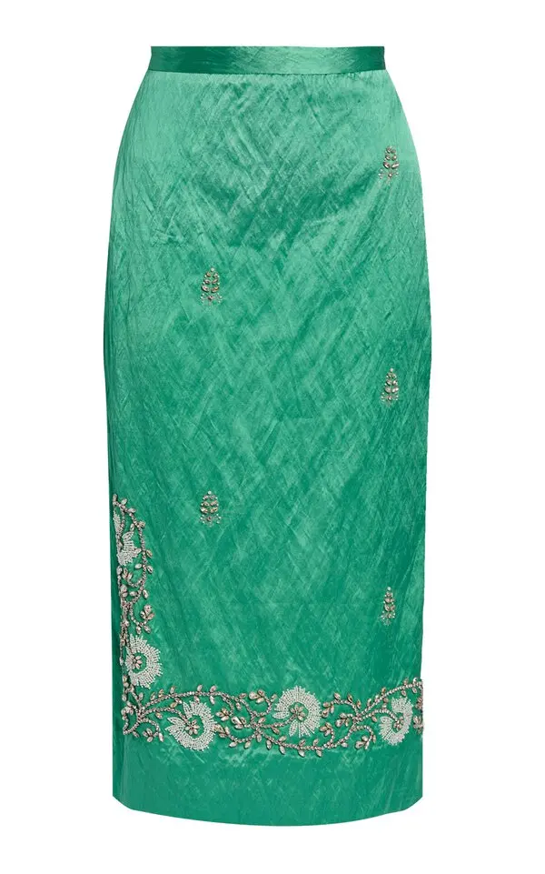 Erdem Embellished Textured-satin Pencil Midi Skirt