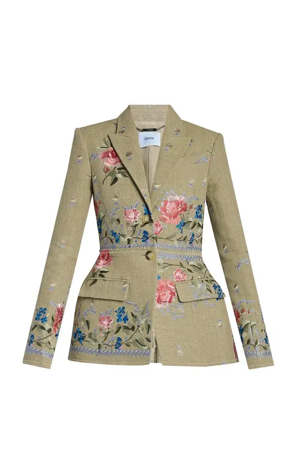 Erdem Embroidered Linen Blazer