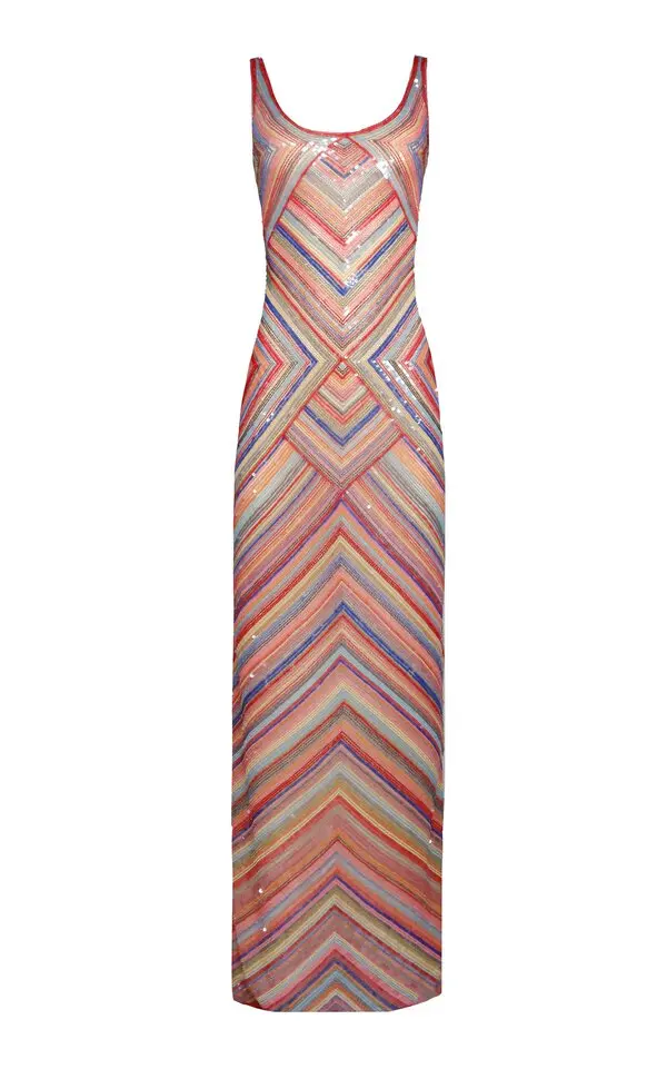 Naeem Khan Beaded Striped Gown