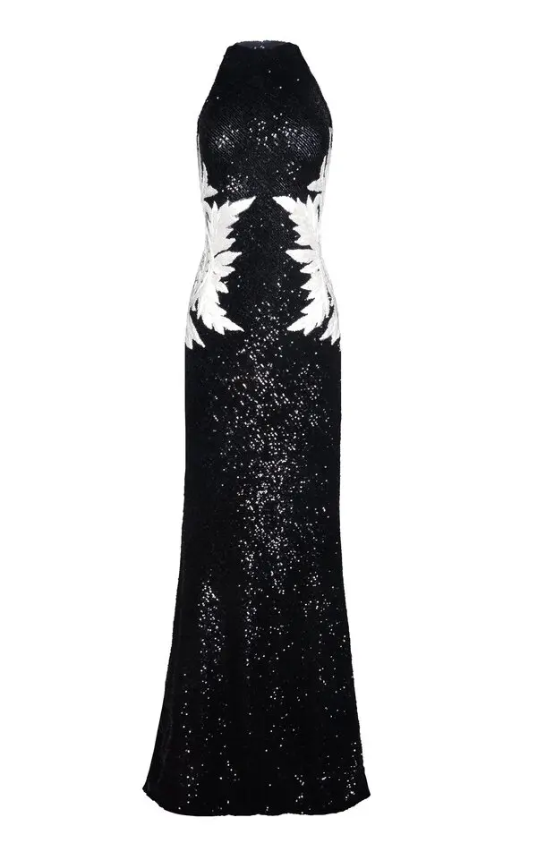 Naeem Khan Sequin Appliqué Halter Gown