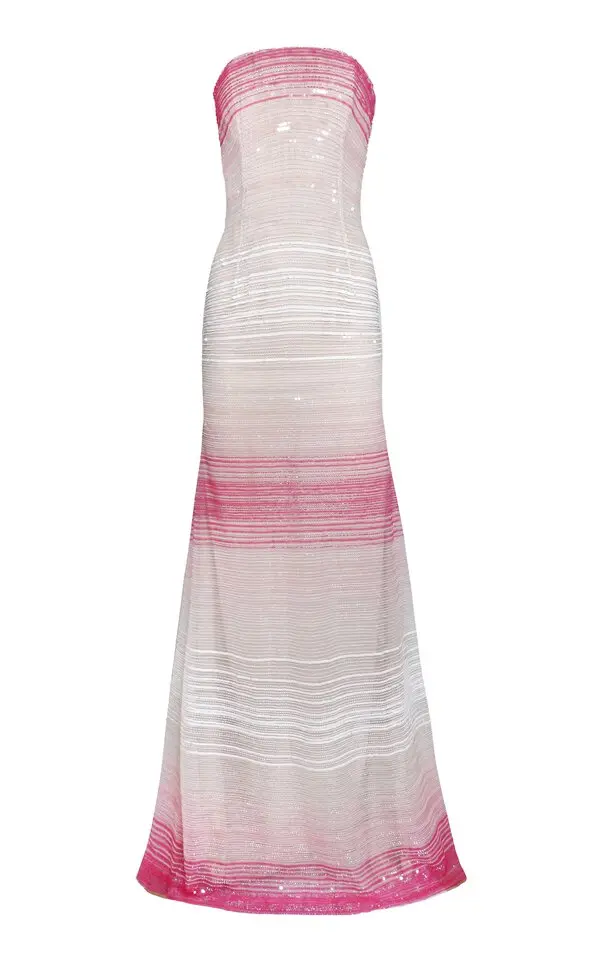 Naeem Khan Abstract Print Beaded Gown