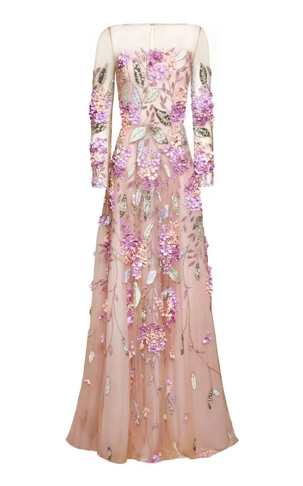 Naeem Khan Embroidered Illusion Gown