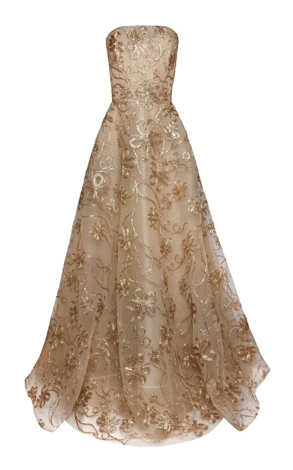 Naeem Khan Textured Raffia Tulle-blend Gown