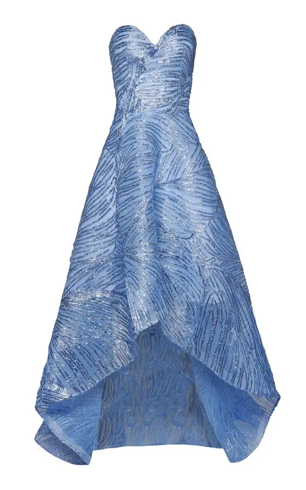 Naeem Khan Sweetheart Raffia Asymmetric Tulle-blend Gown