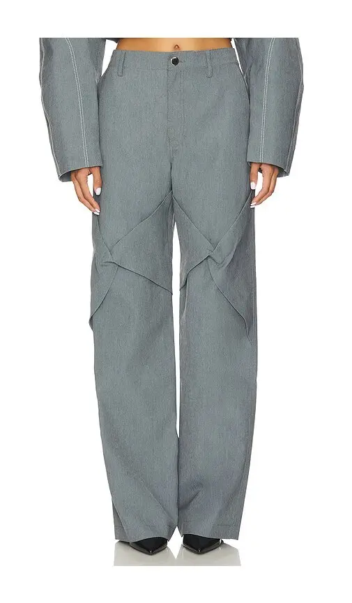 KATE BARTON Draped Specialty Denim Trouser In Blue
