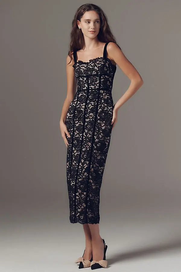 Bhldn Stretch-lace Strapless Midi Dress