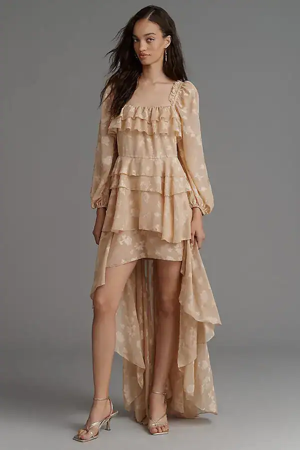 For Love & Lemons Colette Satin Burnout High-Low Dress In Neutral - 35% Off  | Editorialist