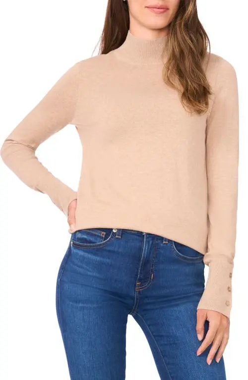 Halogen Button Cuff Turtleneck Sweater - Nomad Camel