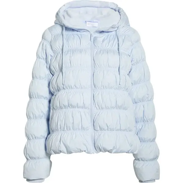 Zella Shirred Channel Quilted Water Repellent Hooded Jacket - Blue Ancient
