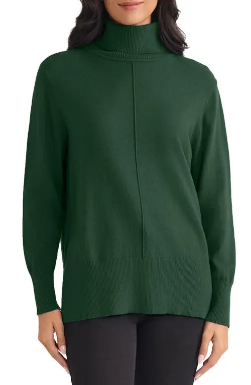 Jones New York Turtleneck Seam Front Bouclé Sweater - Forest Green