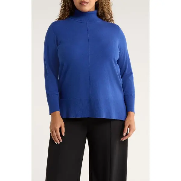 Jones New York Turtleneck Seam Front Bouclé Sweater - Sapphire