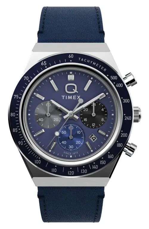 TIMEX® Q Chronograph Leather Strap Watch