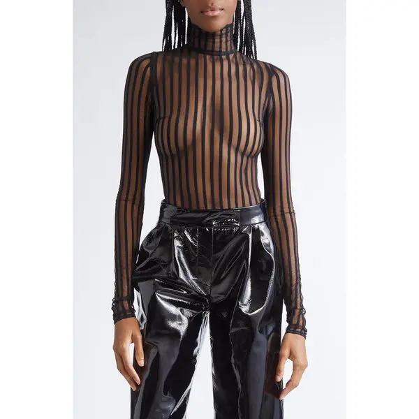 LAQUAN SMITH Illusion Stripe Turtleneck Bodysuit