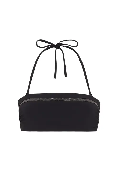 Brunello Cucinelli Bikini Bandeau Top With Monili - Black
