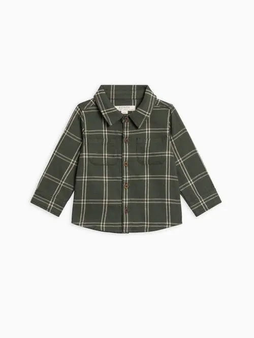 KENDI Berg Flannel Long Sleeve Collared Button Down Shirt - Pine Plaid