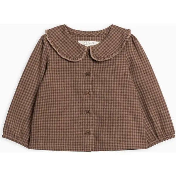 KENDI Yael Flannel Ruffle Collared Shirt - Chestnut Plaid
