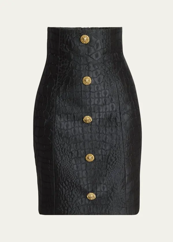 Balmain Croco Jacquard Button-front Mini Pencil Skirt