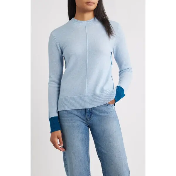 GRIFFEN Contrast Trim Wool & Cashmere Crewneck Sweater