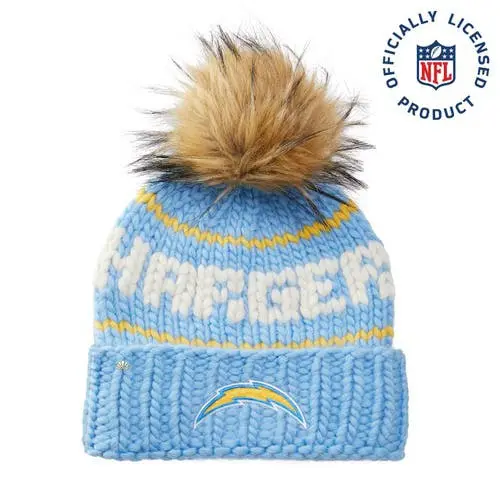 Lele Sadoughi Sky Chargers Nfl Beanie With Faux Fur Pom