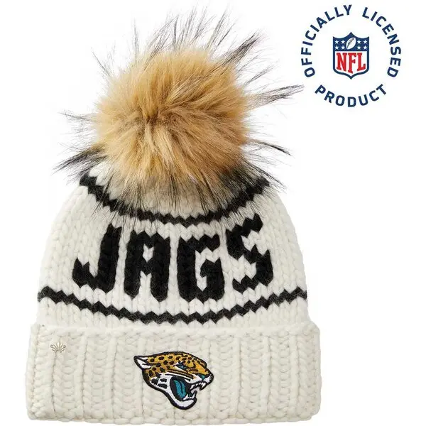 Lele Sadoughi White Jags Nfl Beanie With Faux Fur Pom