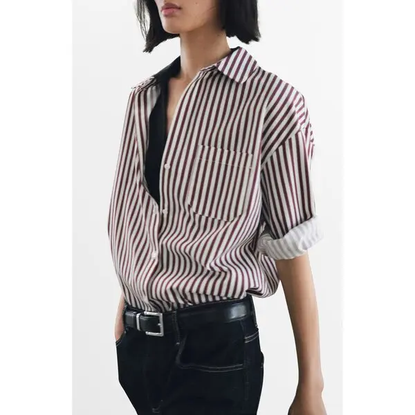 Mango Stripe Cotton Blend Button-up Shirt