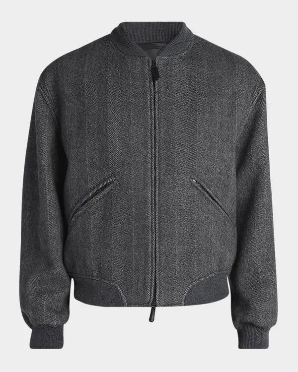 Giorgio Armani Herringbone Cashmere And Wool Bomber Jacket