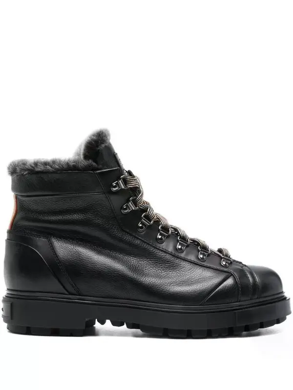 Santoni Fur-trim Lace-up Boots
