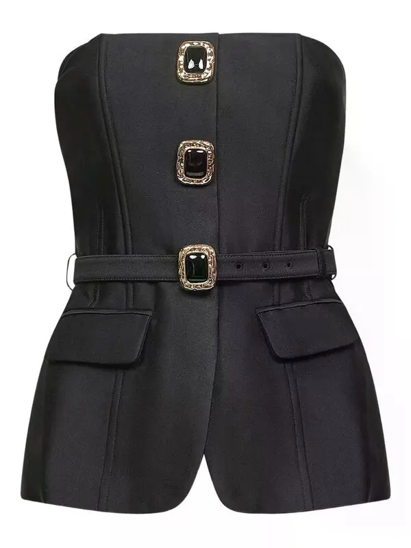 SELF-PORTRAIT Button-embellished Bandeau Top