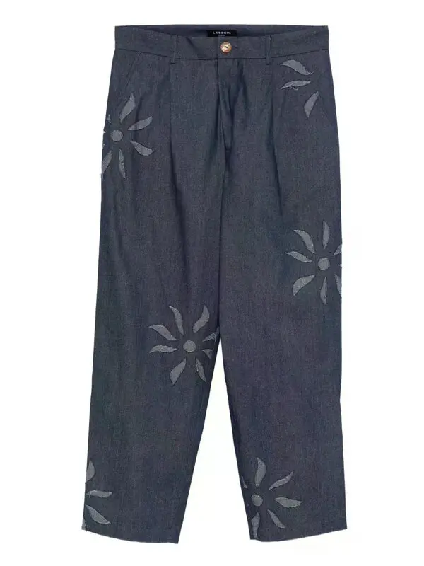 LABRUM Floral-embellished High-waisted Trousers - Blue