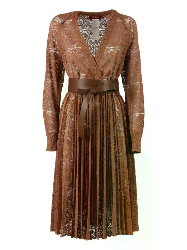 Max Mara Pensile Lace-belted Midi Dress - Brown