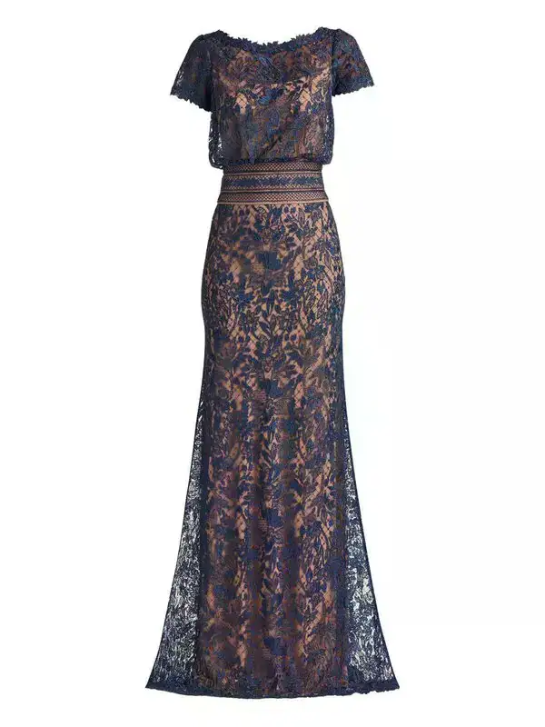 Tadashi Shoji Calista Floral-Lace Gown - Blue | Editorialist