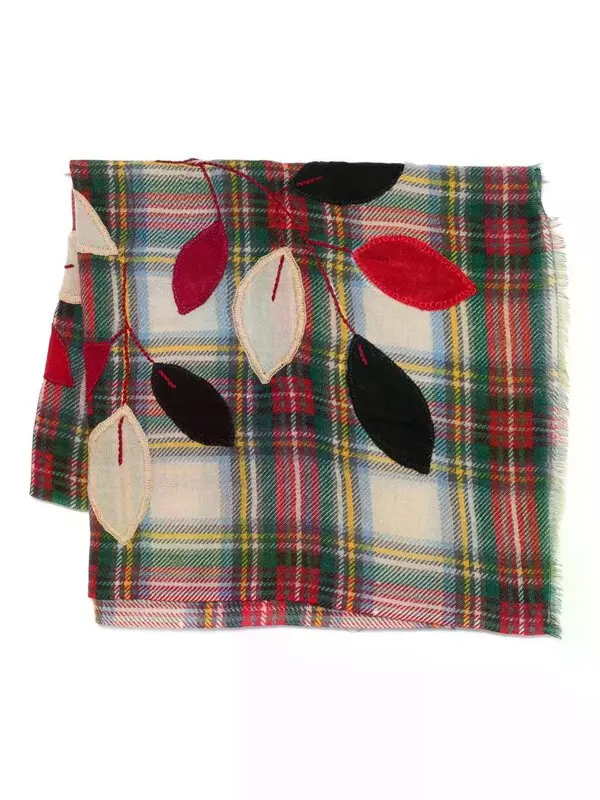 SGOMBERO CANTINE Leaf-appliqué Plaid Scarf