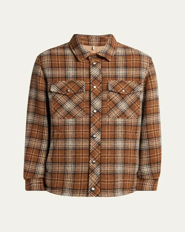 Moncler Wool Check Snap-front Shirt