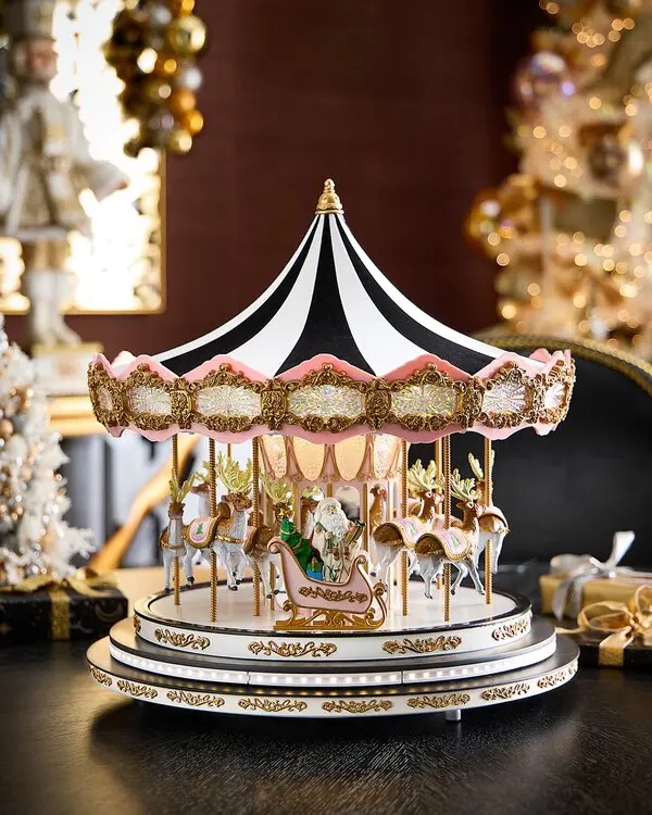MR CHRISTMAS Deluxe Christmas Carousel With Black And White Canopy