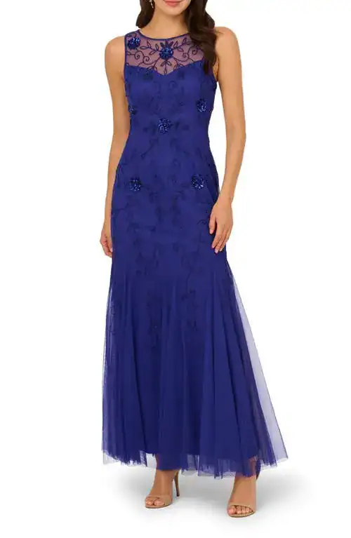adrianna papell purple evening dress Adrianna Papell One-Shoulder Long Satin Crepe Mermaid Gown