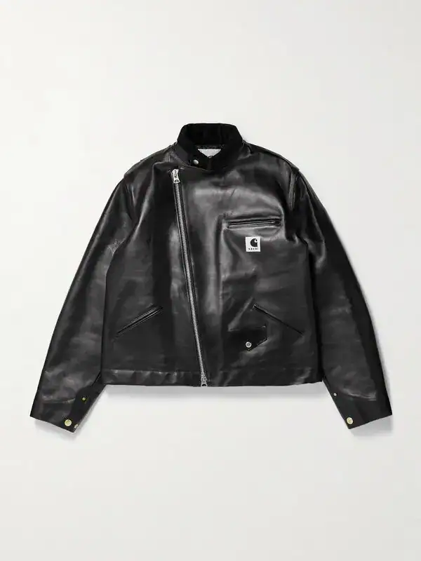 Sacai Carhartt Wip Cotton Corduroy-Trimmed Leather Jacket - Black