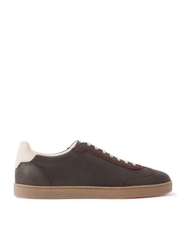 Brunello Cucinelli Coda Di Rondine Leather-trimmed Waxed-suede Sneakers - Brown