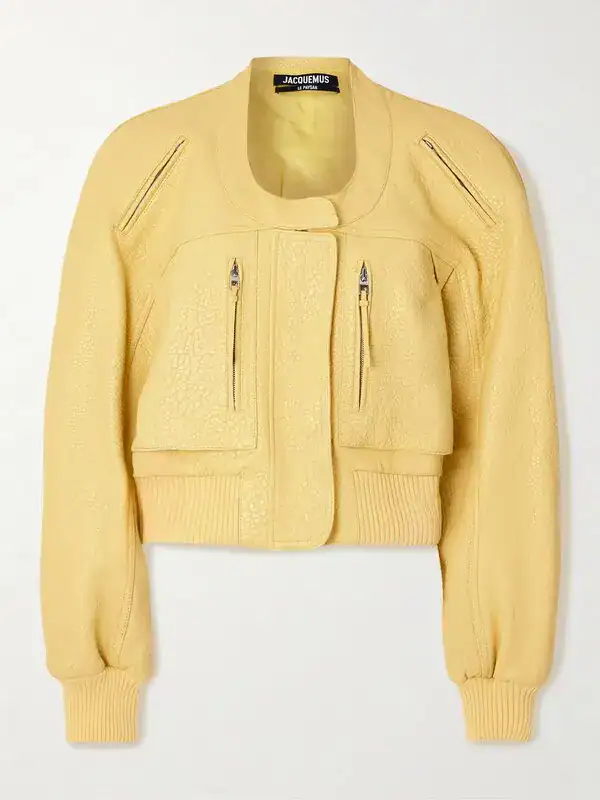 Jacquemus Tore Cropped Textured-Leather Bomber Jacket - Yellow