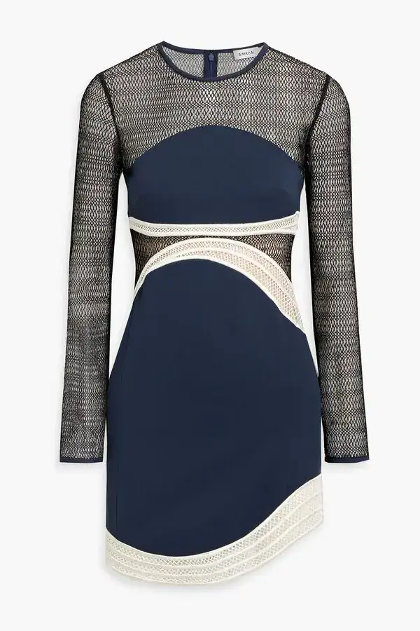 Simkhai Blaise Fishnet-Paneled Crepe Mini Dress - Navy - 60% Off |  Editorialist