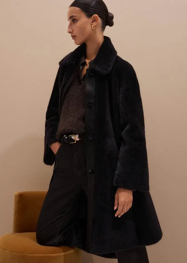 ME+EM Shearling Leather Mix Swing Coat