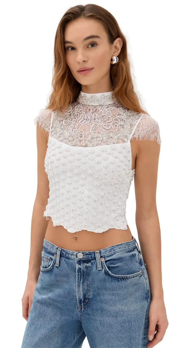 Alice + Olivia Embellished Cropped Top